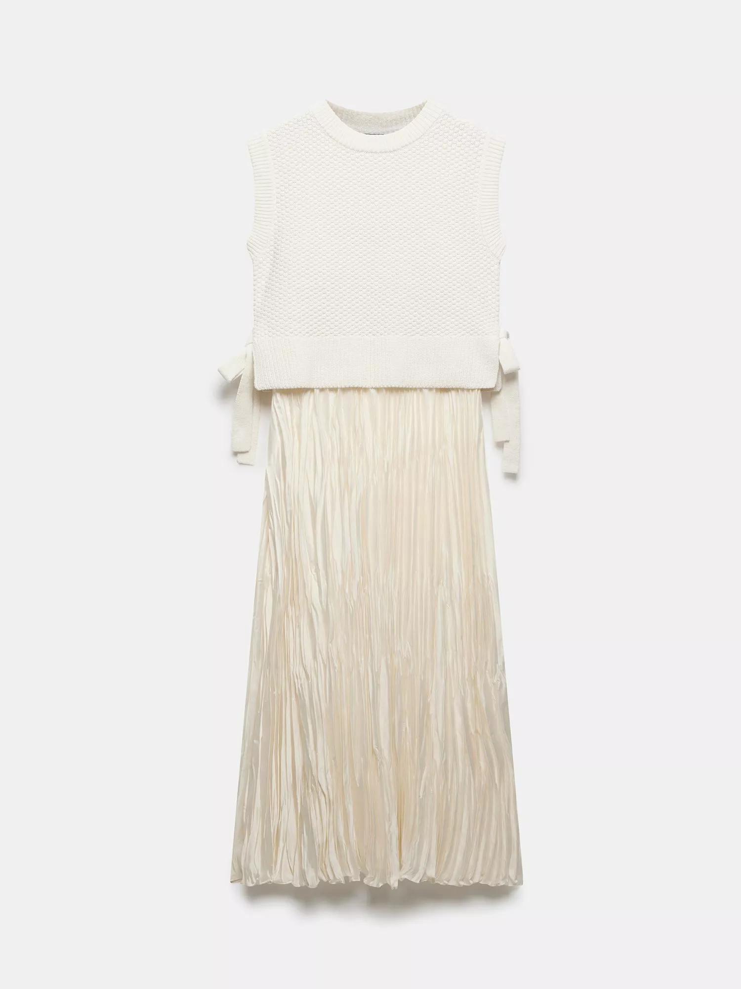 MINT VELVET Knit Tabard Layered Dress in White/Ivory | endource