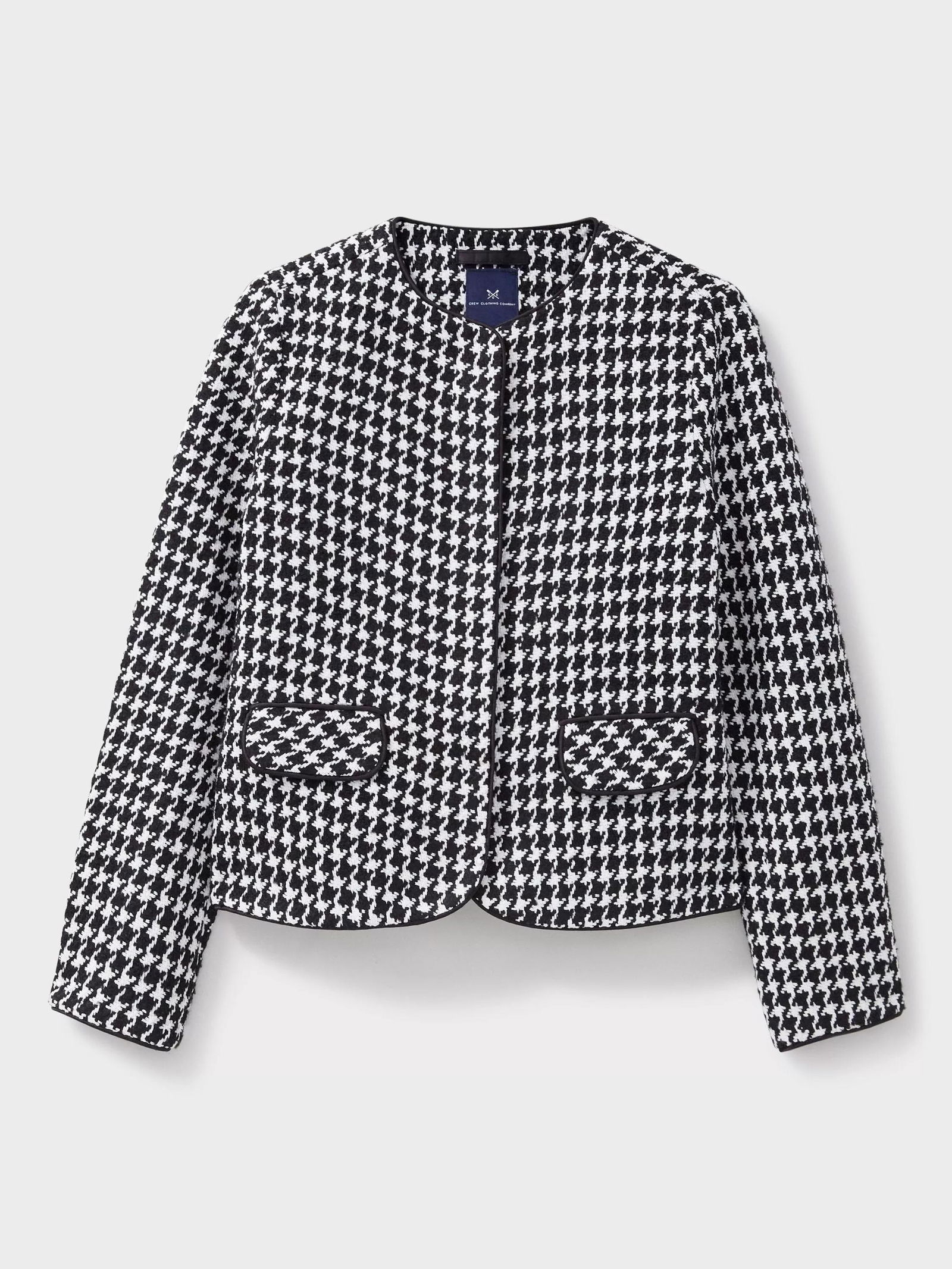 CREW CLOTHING Dogtooth Textured Collarless Jacket in Multi/Black | endource