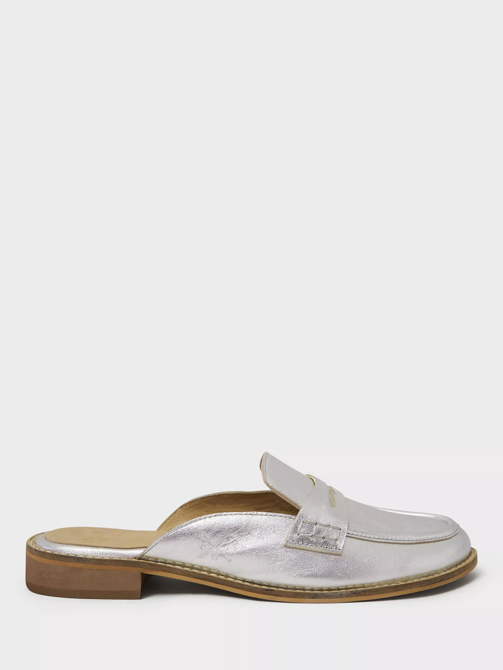 CREW CLOTHING Metallic Backless Leather Loafers in Silver | endource