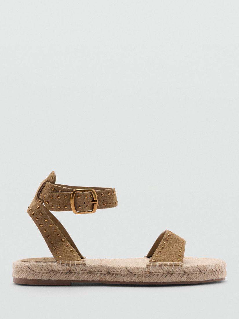 MANGO Cali Studded Leather Sandals in Light Pastel Brown | Endource
