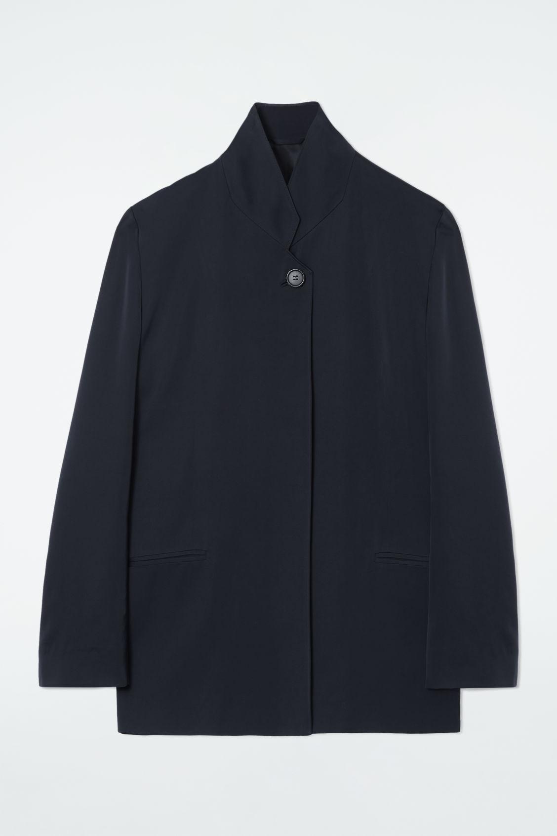 COS Stand-Collar Satin Tuxedo Blazer in NAVY | endource
