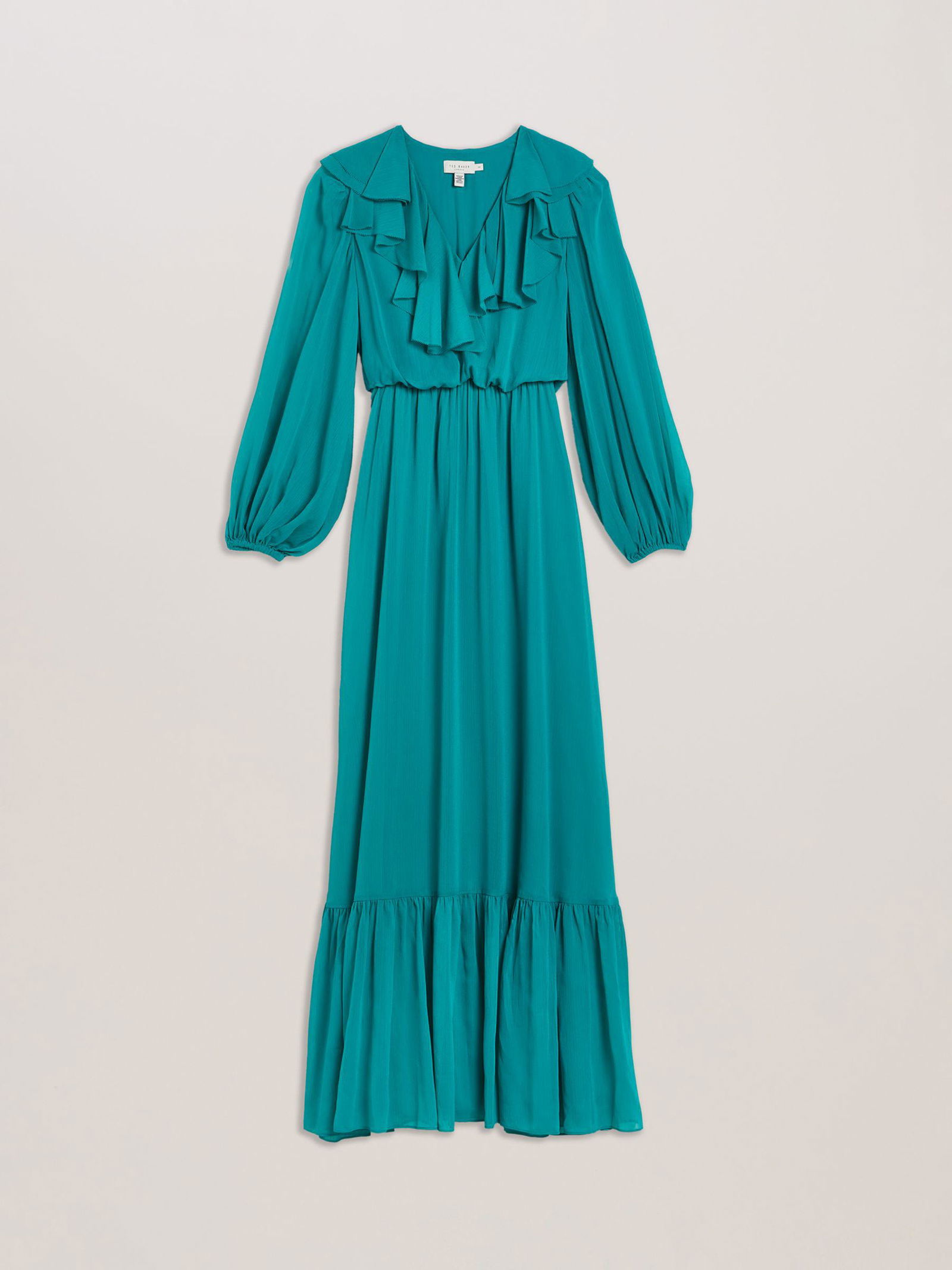 TED BAKER Keina Ruffle Detail Maxi Dress in Green | Endource