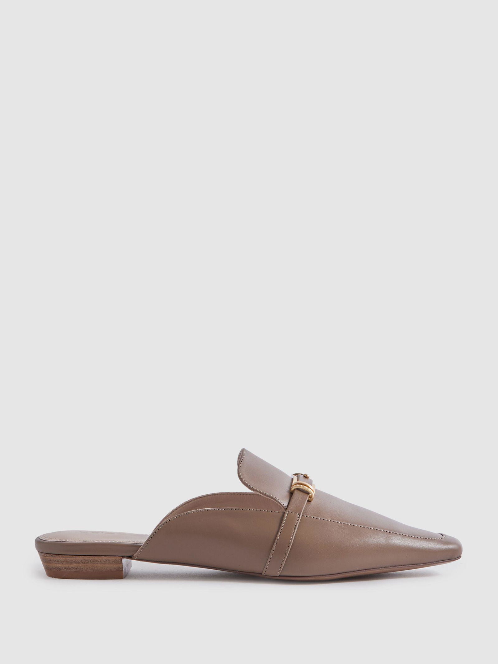 REISS Flat Leather Mules in Taupe | endource