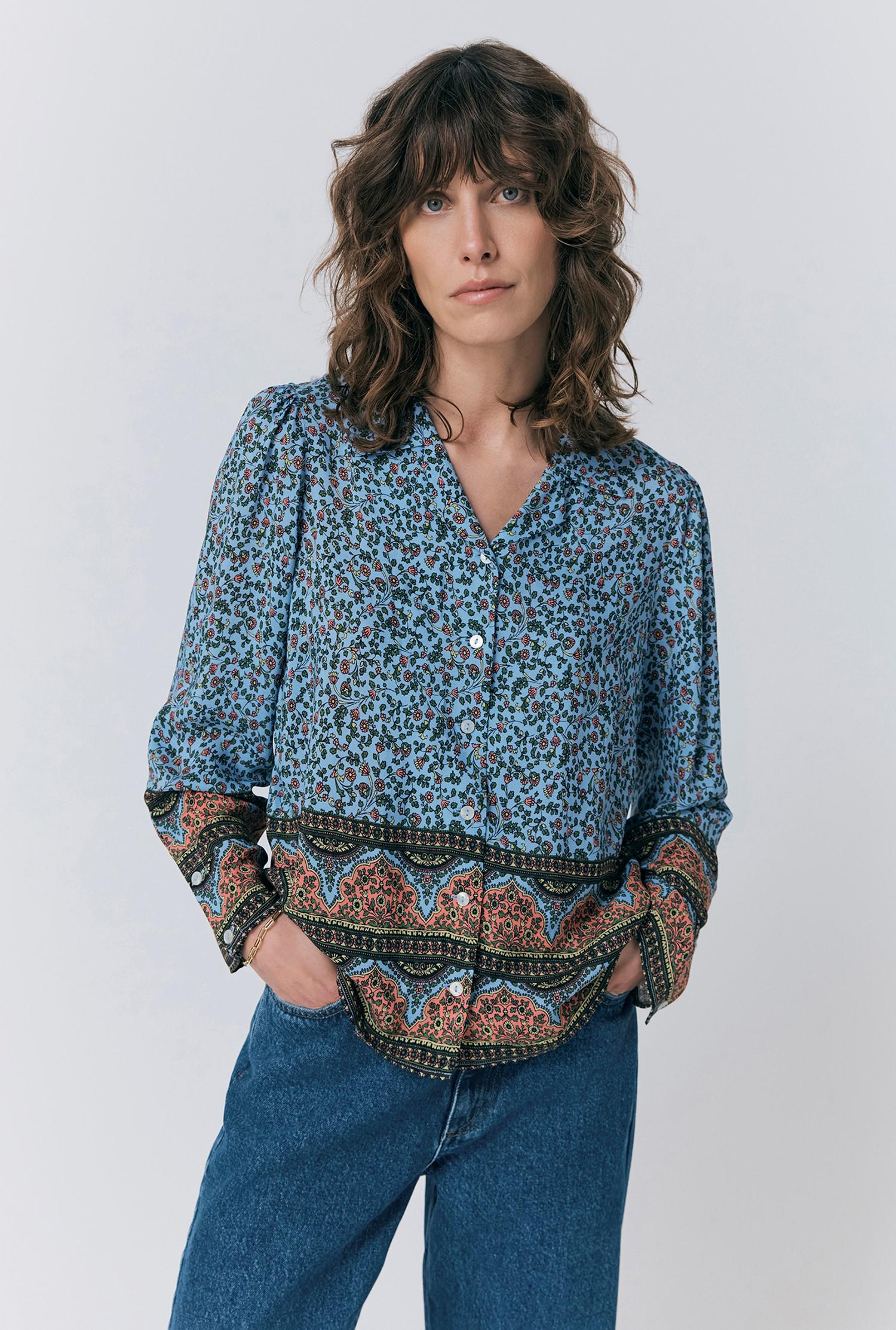 GHOST Lana Border Print Button Through Blouse | endource