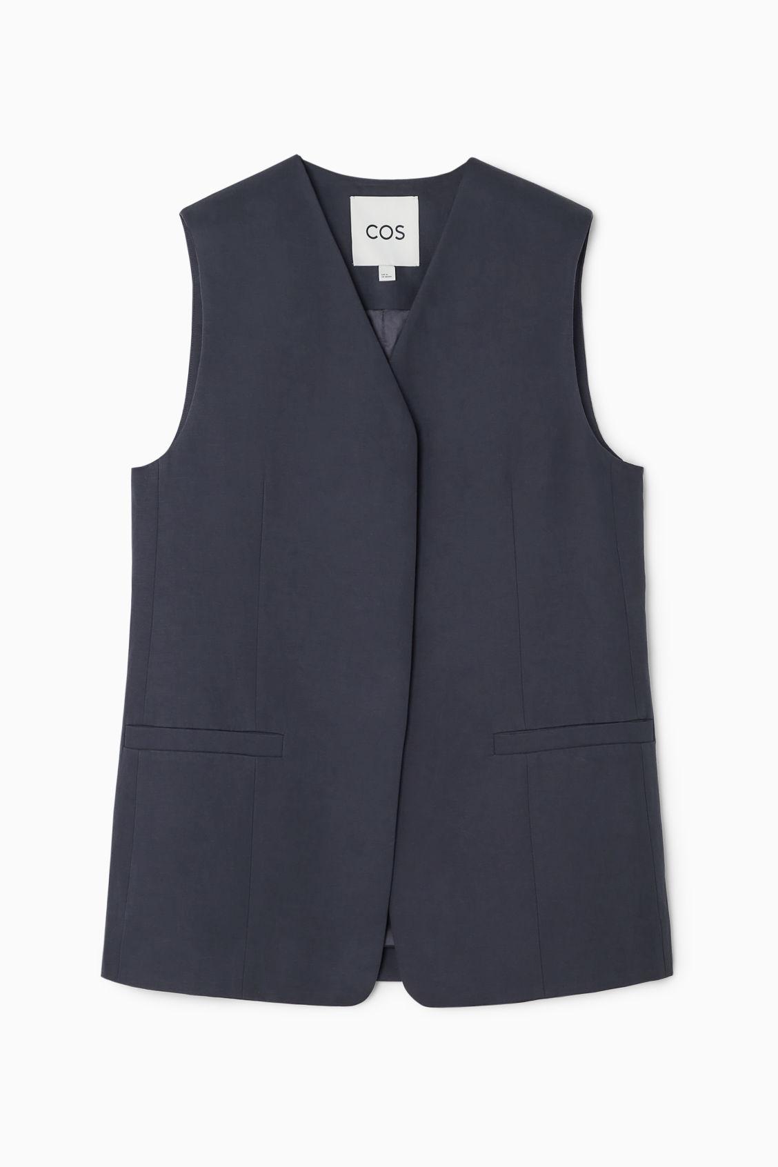 COS Longline Linen-Blend Waistcoat in DARK GREY | Endource