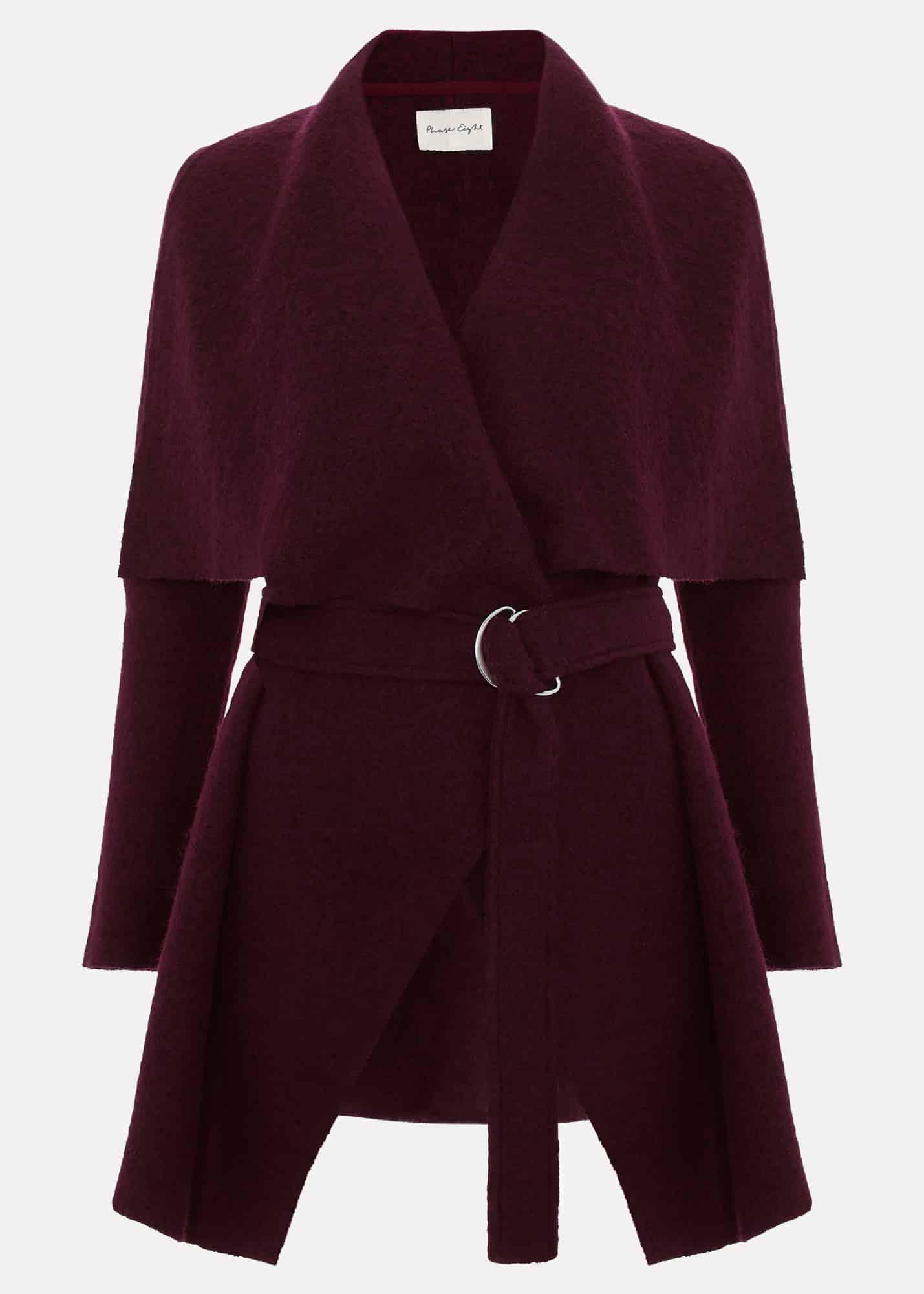PHASE EIGHT Lana Textured Drape Knit Coat in Wine | endource