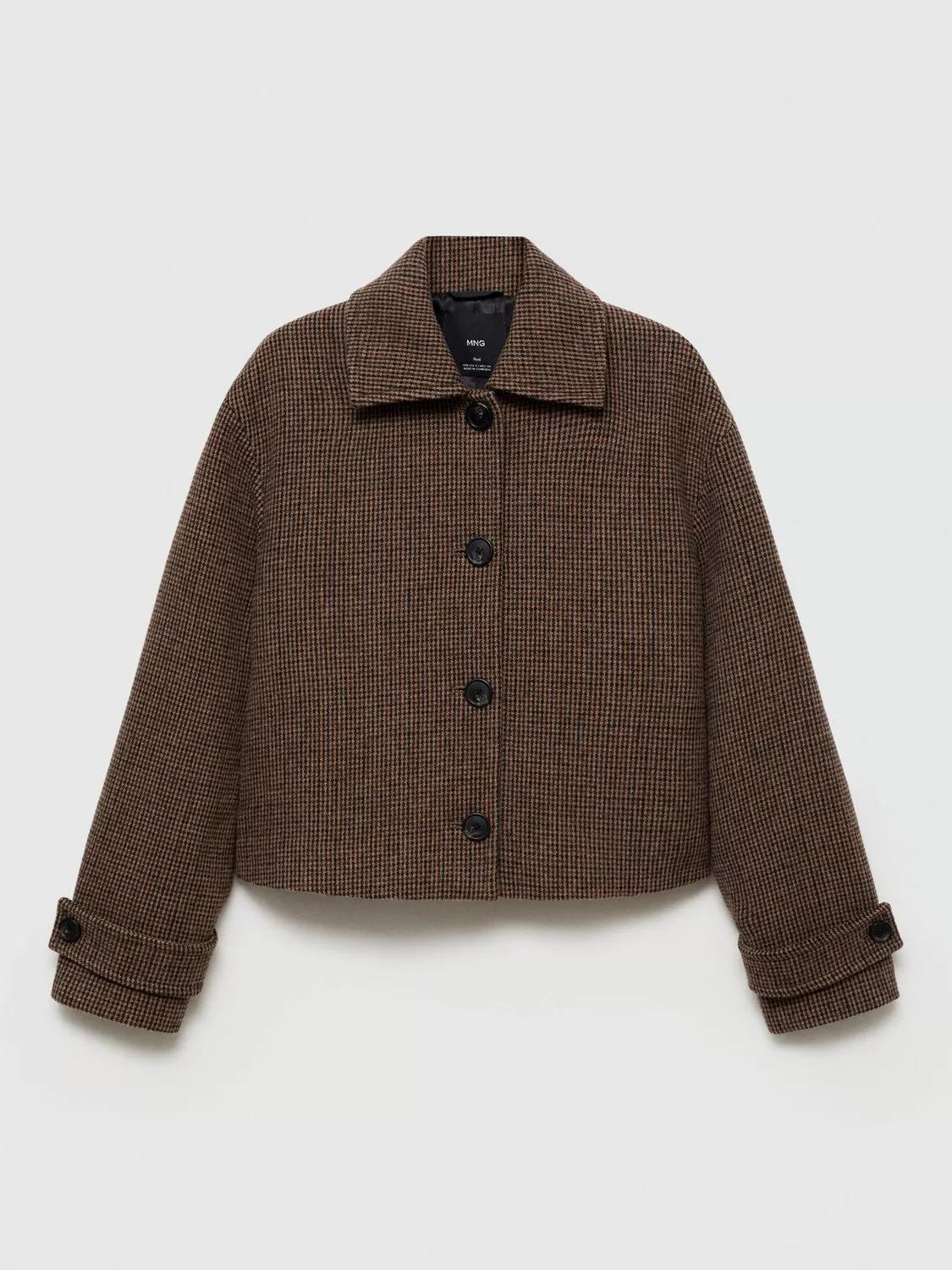 MANGO Parchis Micro Houndstooth Wool Blend Jacket in Brown | endource