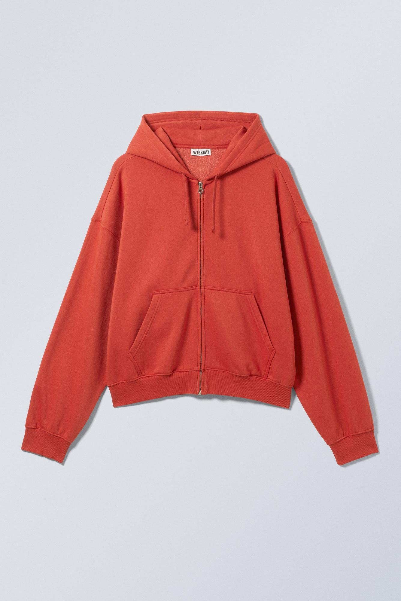 WEEKDAY Boxy Midweight Zip Hoodie in Red | endource