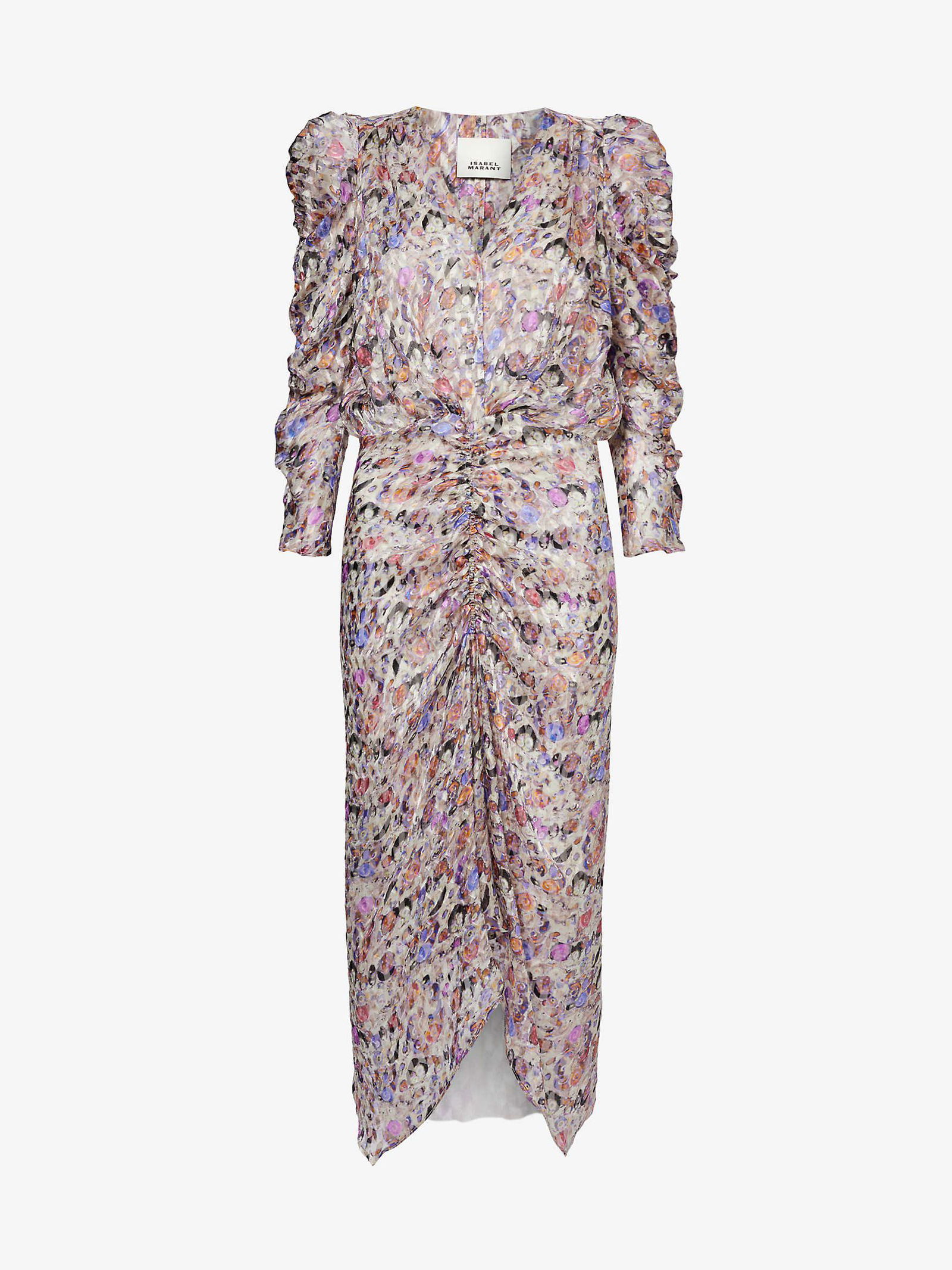 ISABEL MARANT Nemil Abstract-Pattern Satin Midi Dress in ECRU | Endource