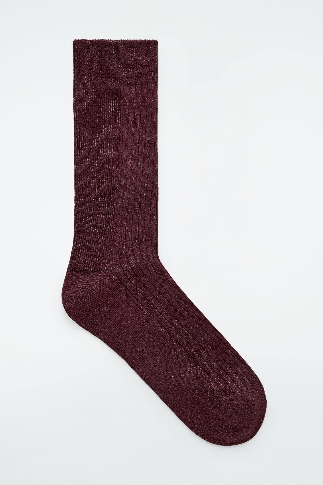 COS Ribbed Lurex Socks in BORDEAUX | endource