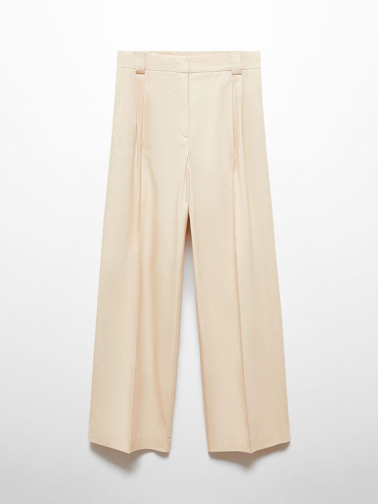 MANGO Linen Blend Wide Leg Trousers in Light Beige | Endource