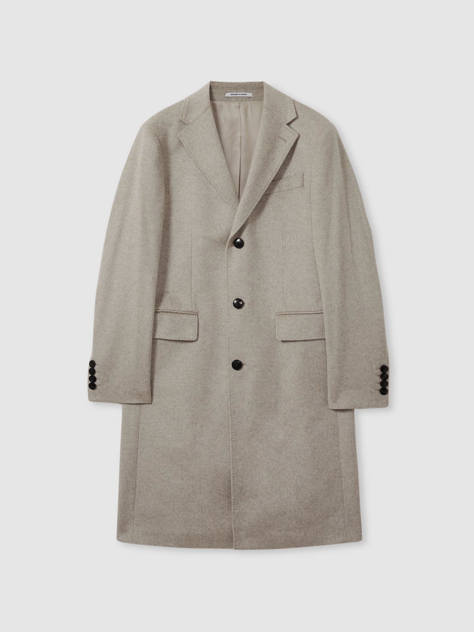 REISS Atelier Cashmere Single-Breasted Overcoat in Oatmeal | endource