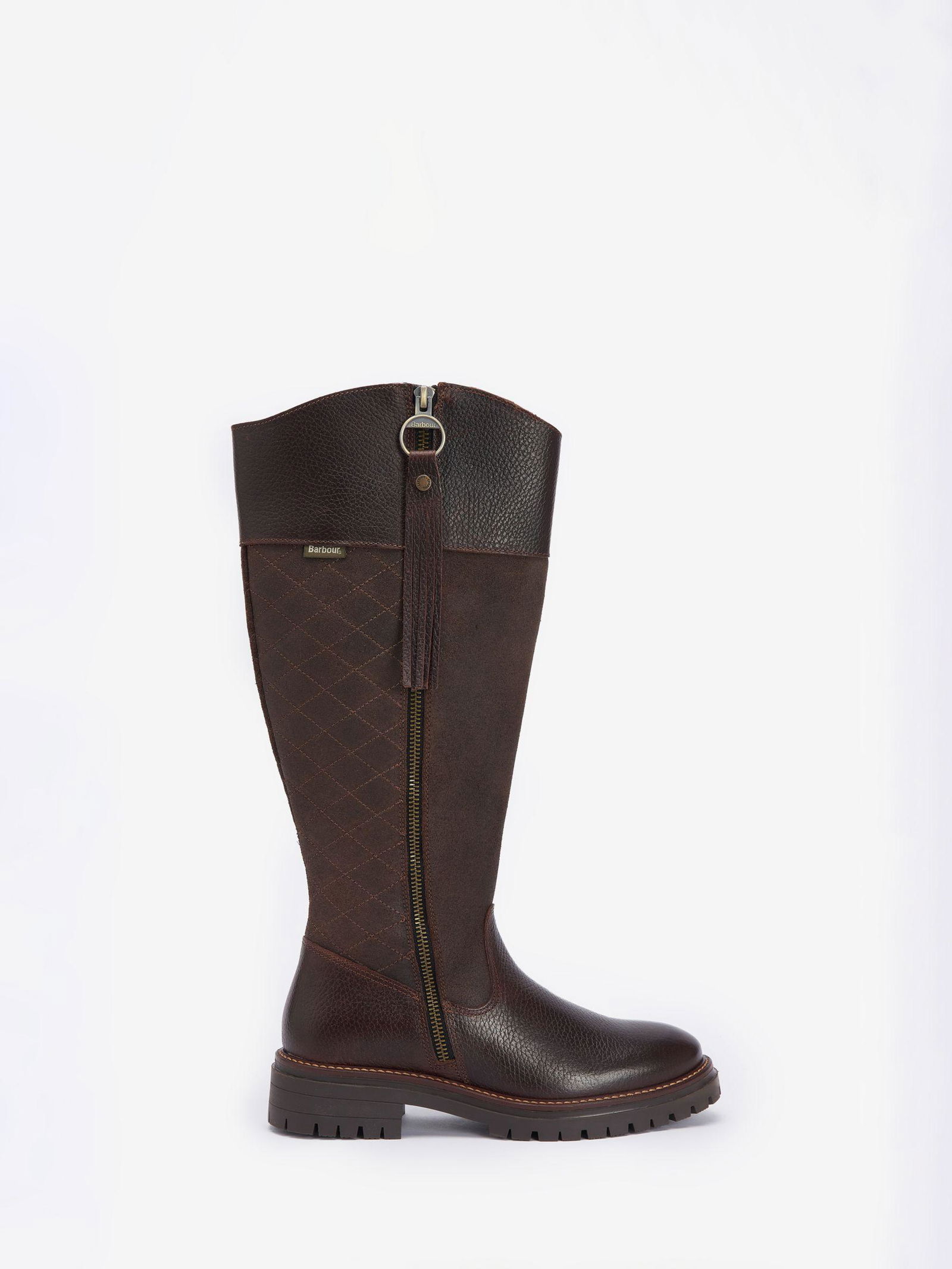 BARBOUR Ingrid Leather Tall Riding Boots in Dark Brown | endource