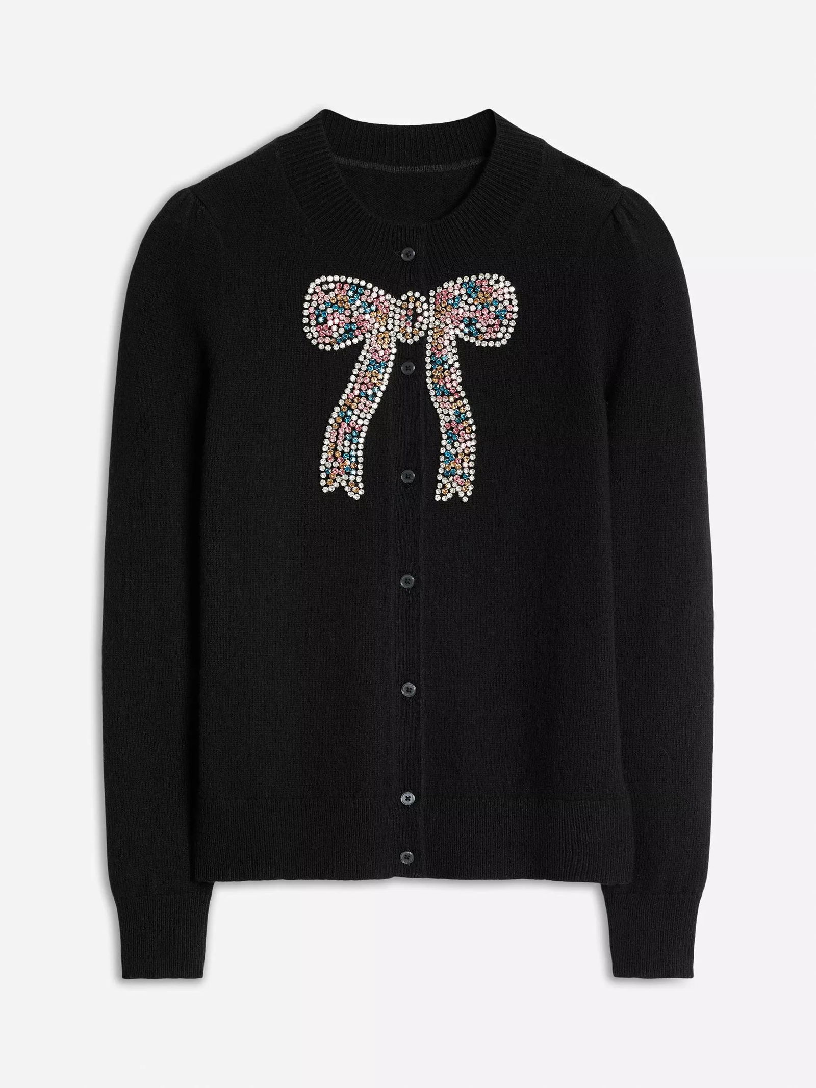BODEN Fenella Embellished Bow Cardigan in Black | endource