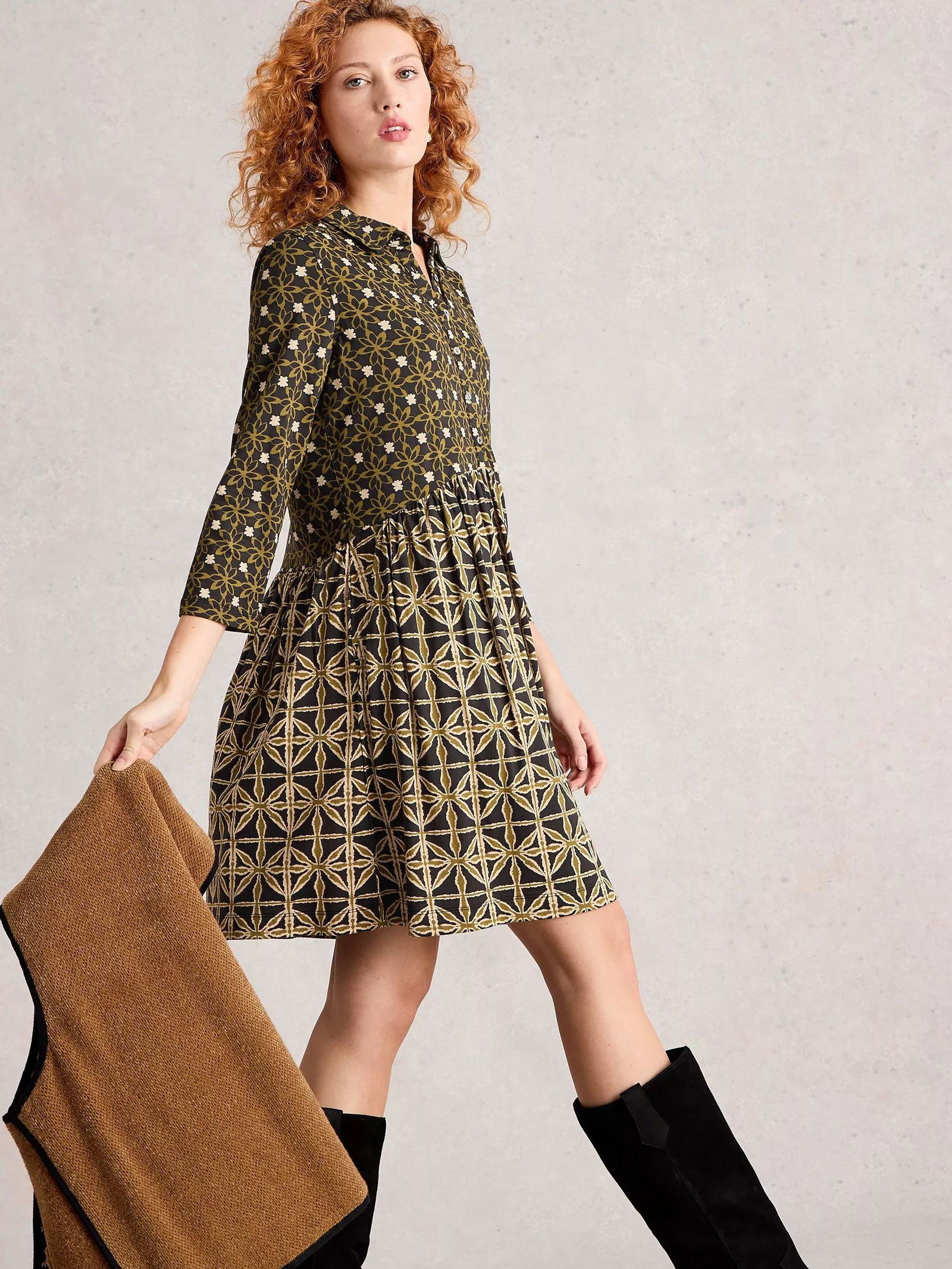 WHITE STUFF Everly Knee Length Organic Cotton Jersey Dress | endource