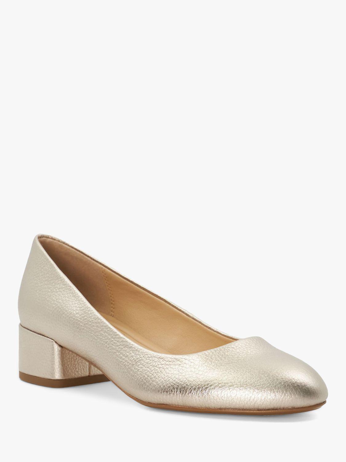 DUNE Bracket Block Heel Leather Court Shoes in Gold-leather | Endource