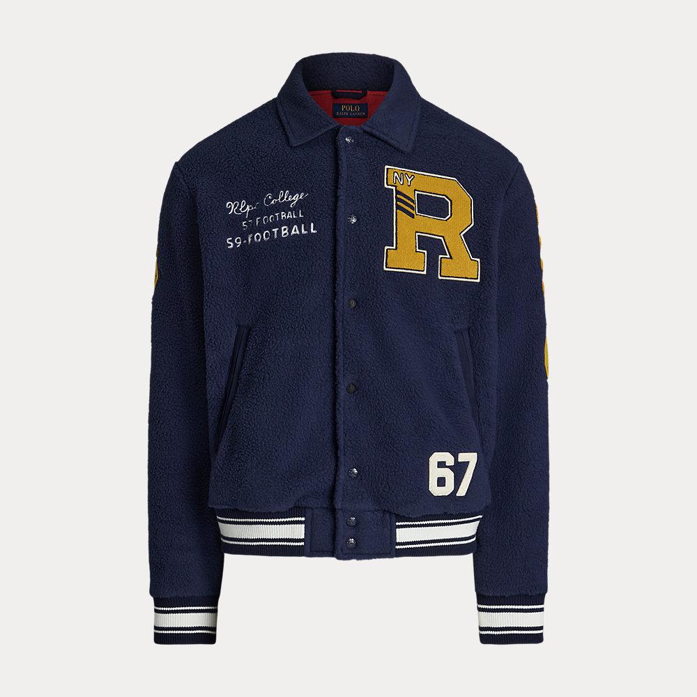 POLO RALPH LAUREN Pile Fleece Letterman Jacket in Blue | endource