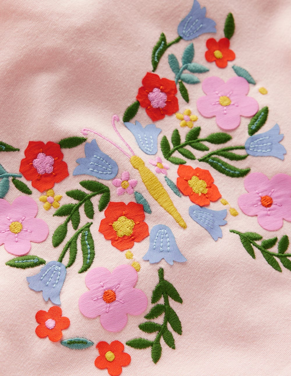 BODEN Puff Sleeve Applique T-Shirt-Chalk Pink Butterfly | endource