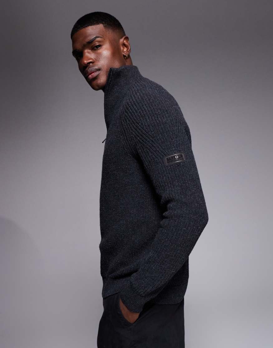 BARBOUR INTERNATIONAL Chester Funnel Knit Jumper In Charcoal Marl ...
