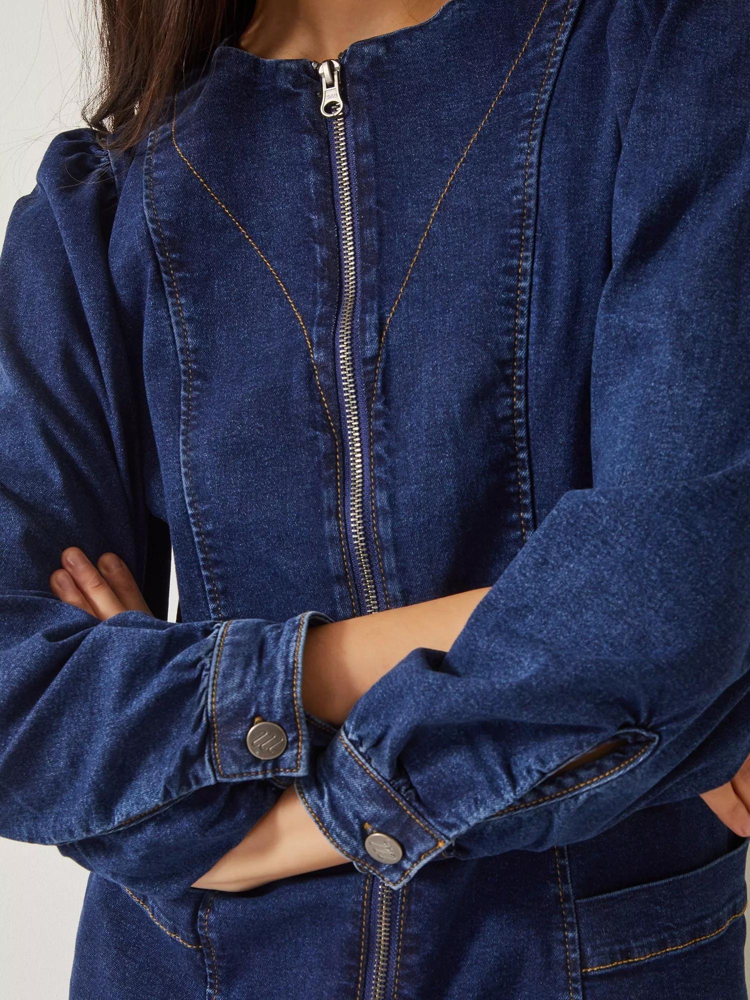Monsoon Katlyn Zip Denim Dress, Mid Authentic Blue | endource