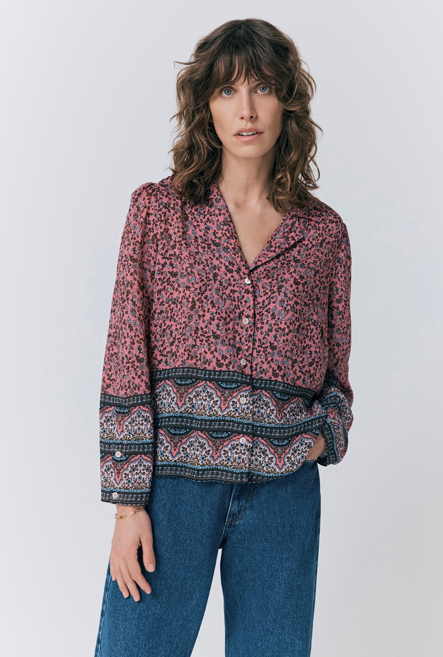 GHOST Lana Border Print Button Through Blouse | endource