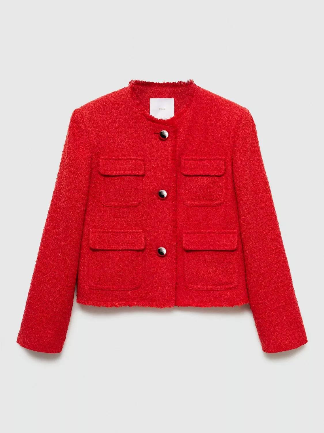 MANGO Wintour Textured Short Jacket in Red | endource