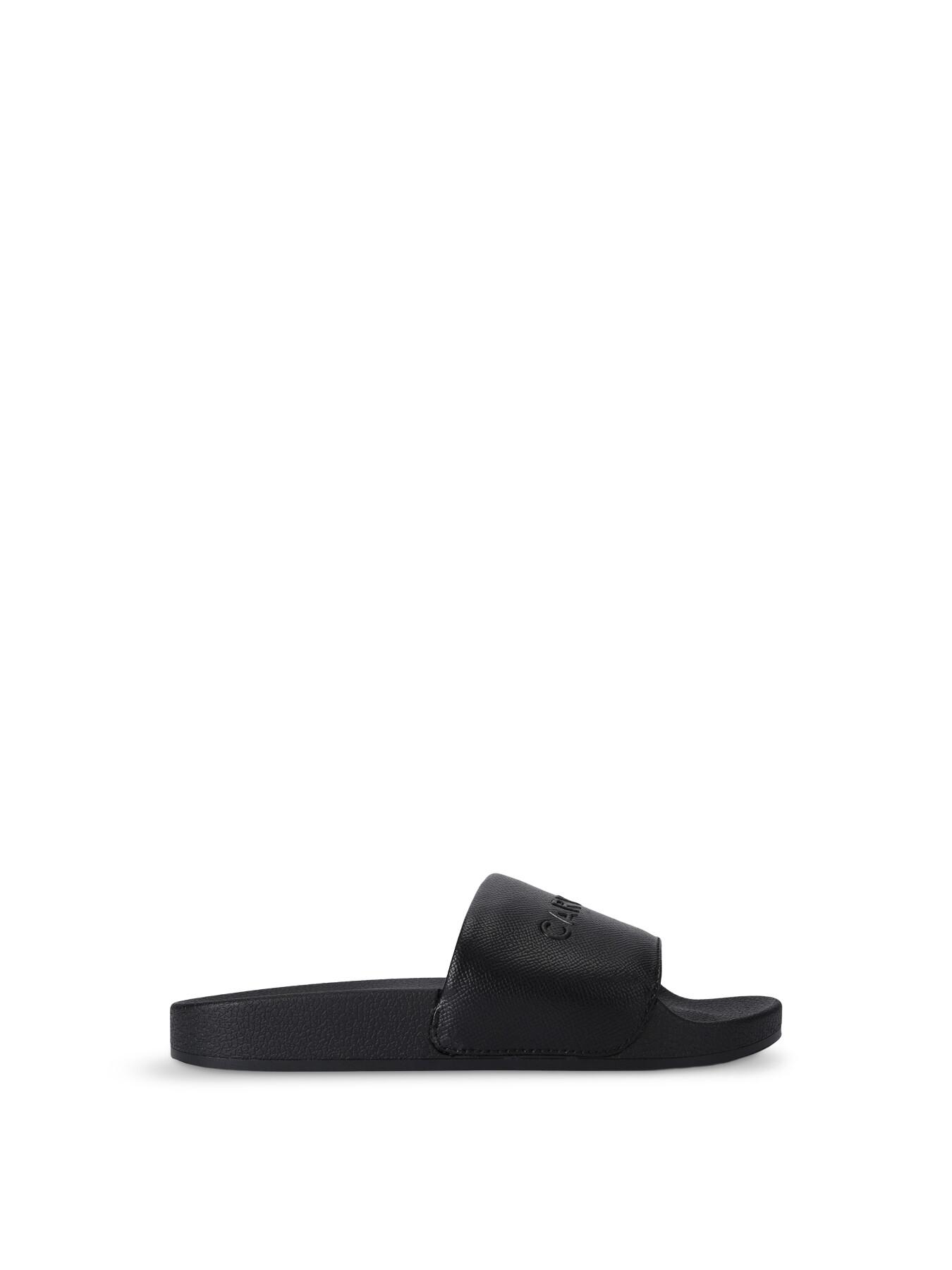 CARVELA Frame Logo Embossed Slider in Black | Endource