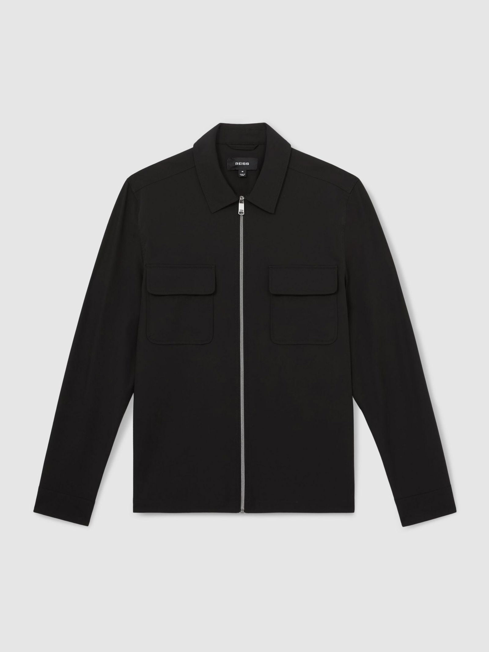 REISS Technical Zip-Through Overshirt in Black | endource