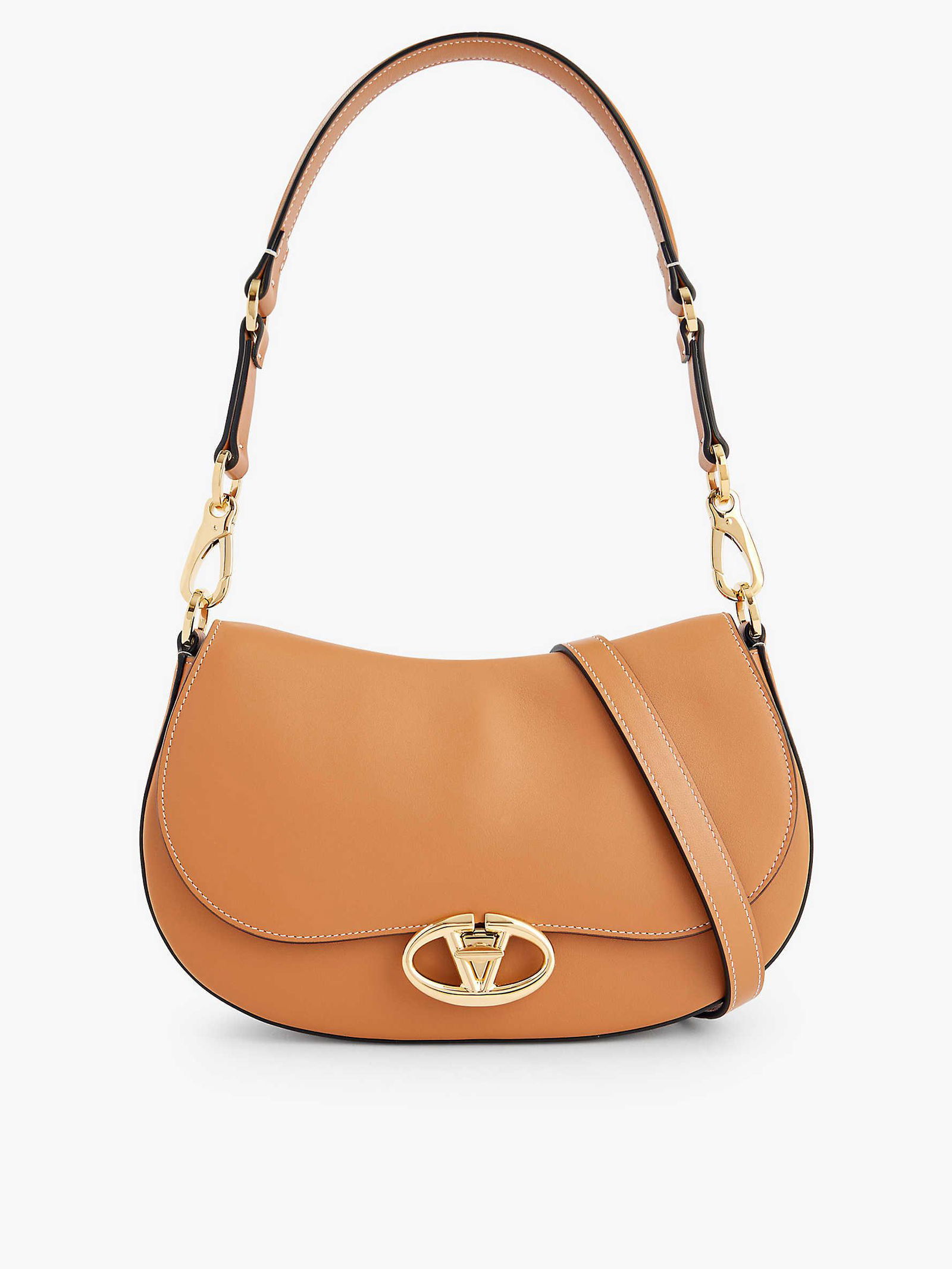 VALENTINO GARAVANI Ohval VLogo Leather Shoulder Bag in ALMOND BEIGE ...