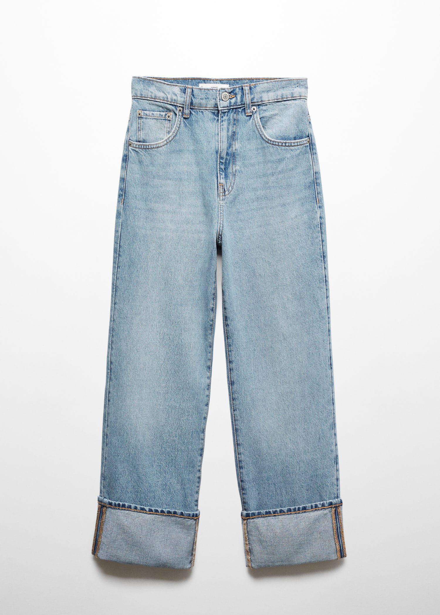 MANGO Capri Jeans With Cuffs in Medium Blue | endource