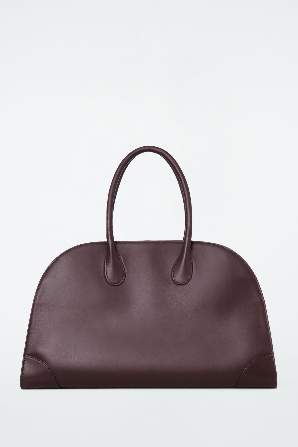 COS Studio Leather Bowling Bag in BURGUNDY | endource