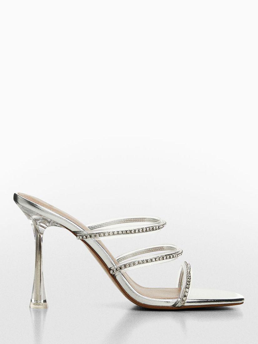 MANGO Gardenia Rhinestone Heel Sandals in Silver | endource