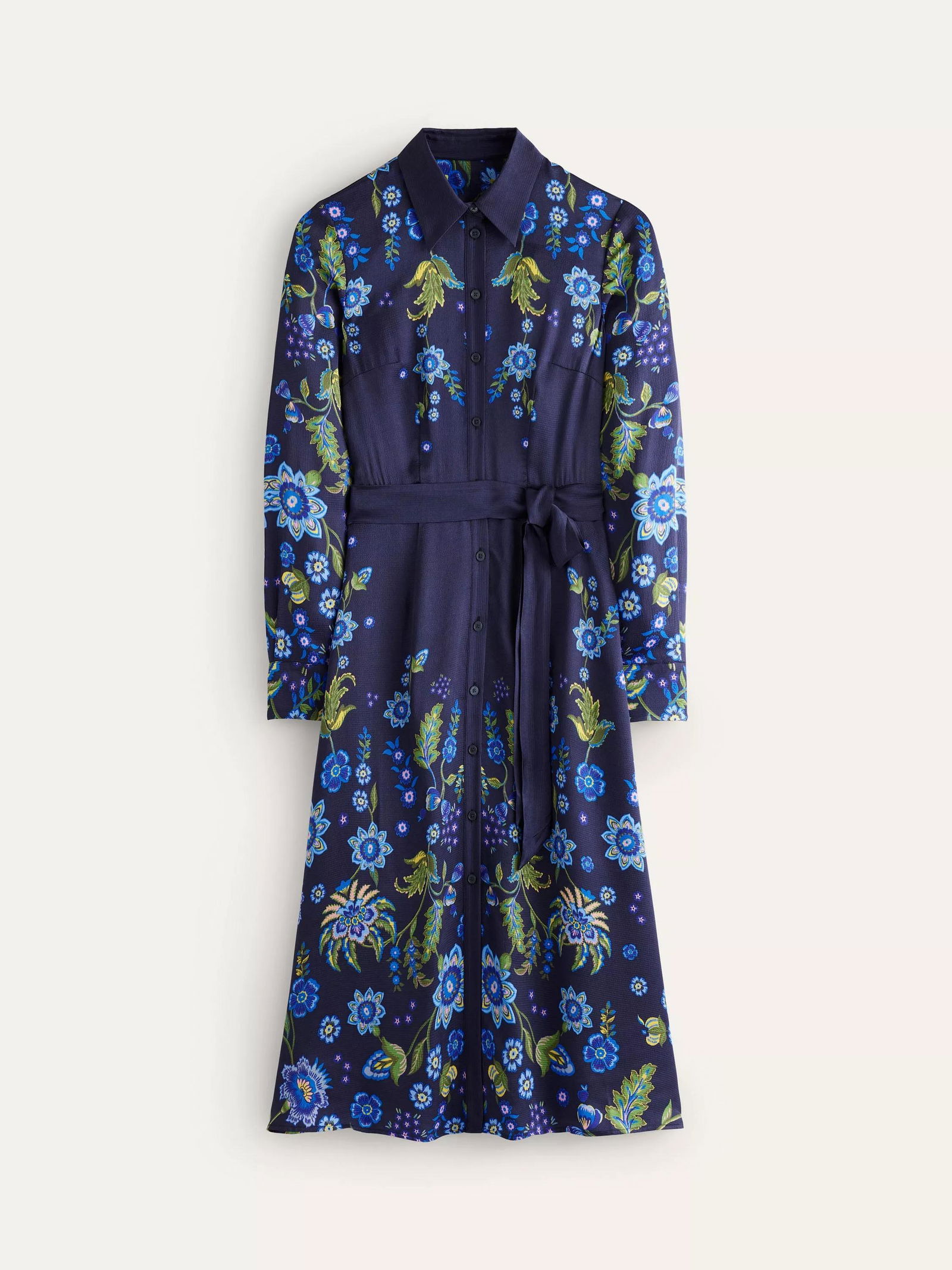 BODEN Kate Satin Shirt Dress in Blue/Multi | endource