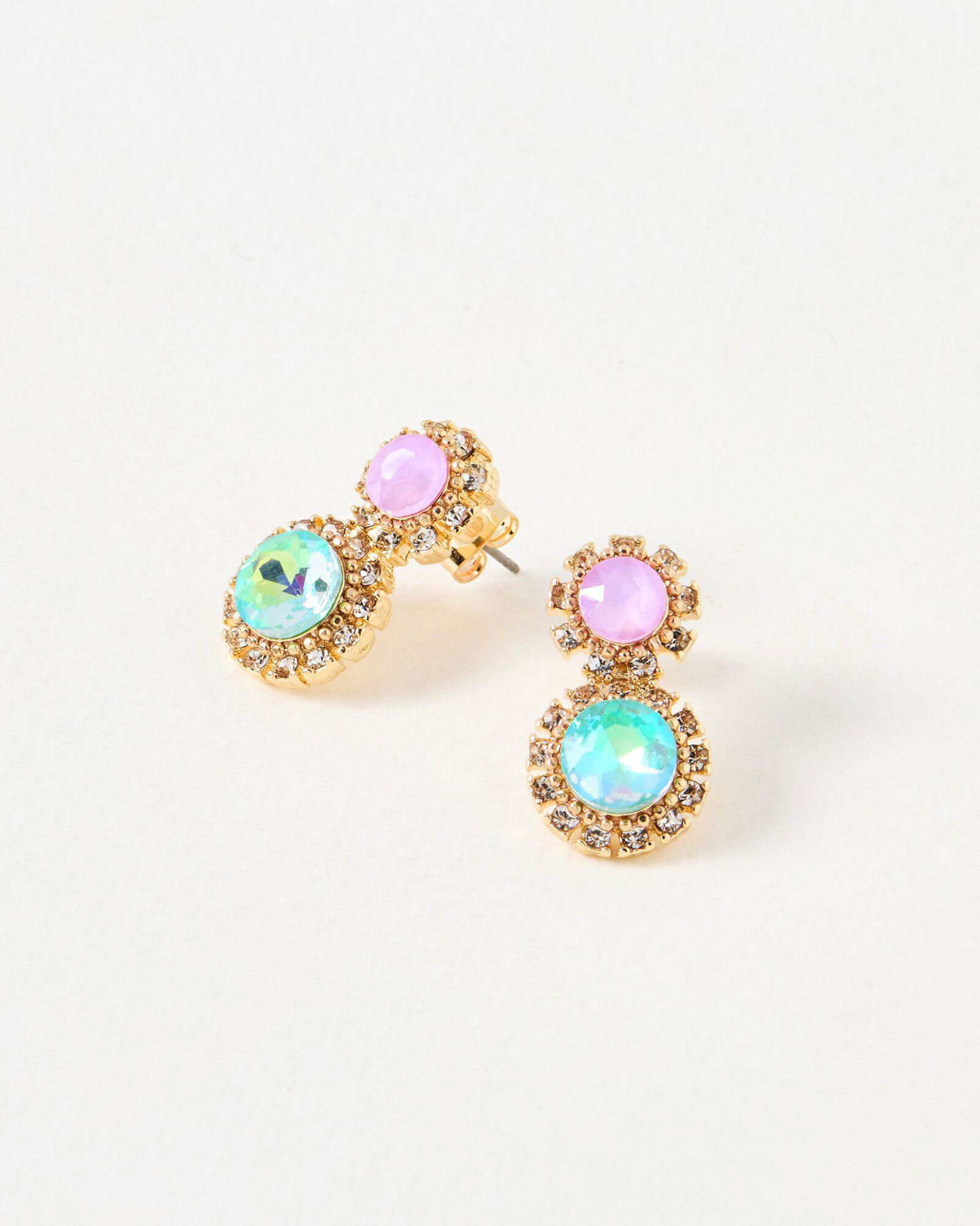 OLIVER BONAS Neve Pink & Blue Stone Double Circle Stud Earrings | endource