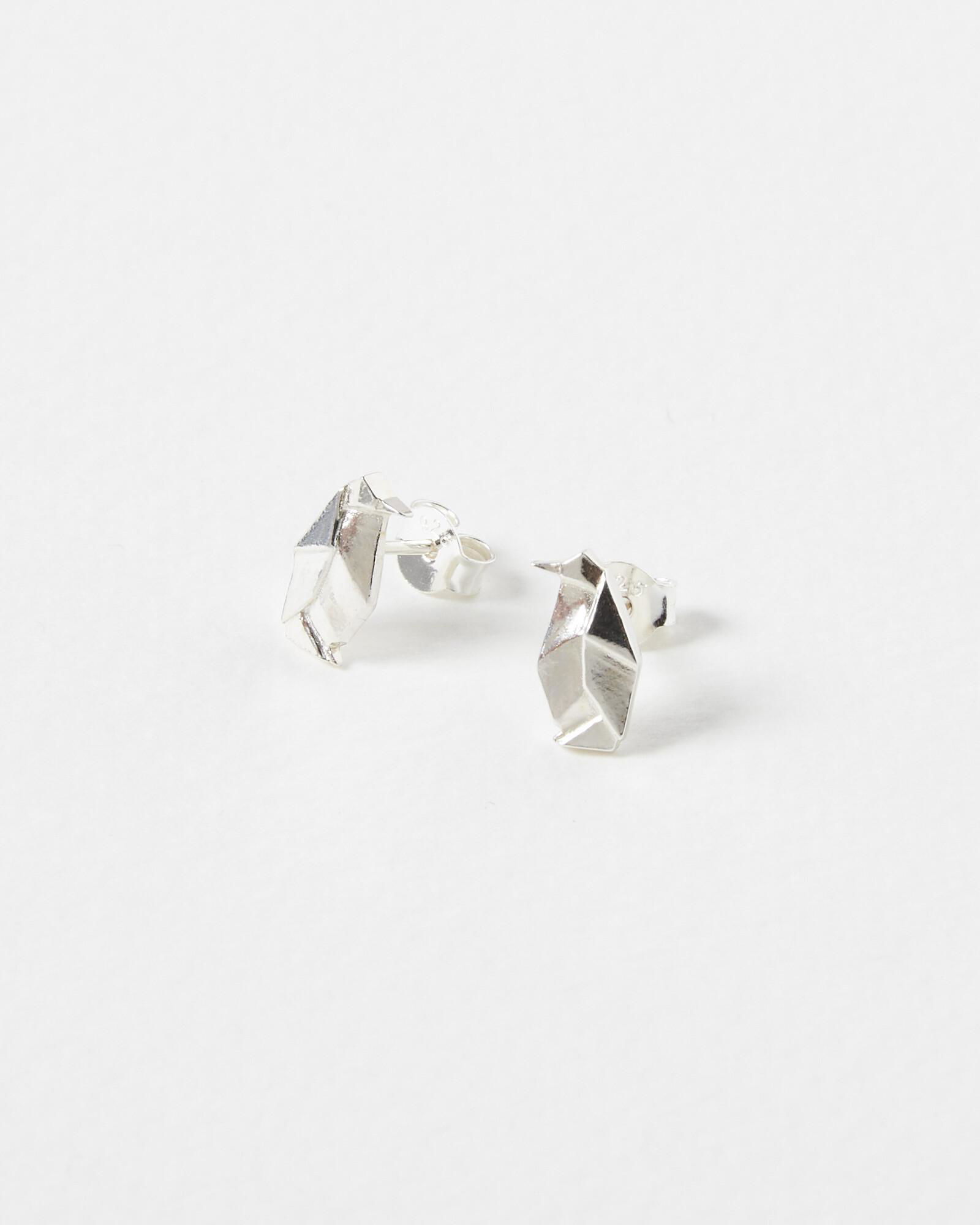 OLIVER BONAS Aries Origami Penguin Stud Earrings in Silver | endource
