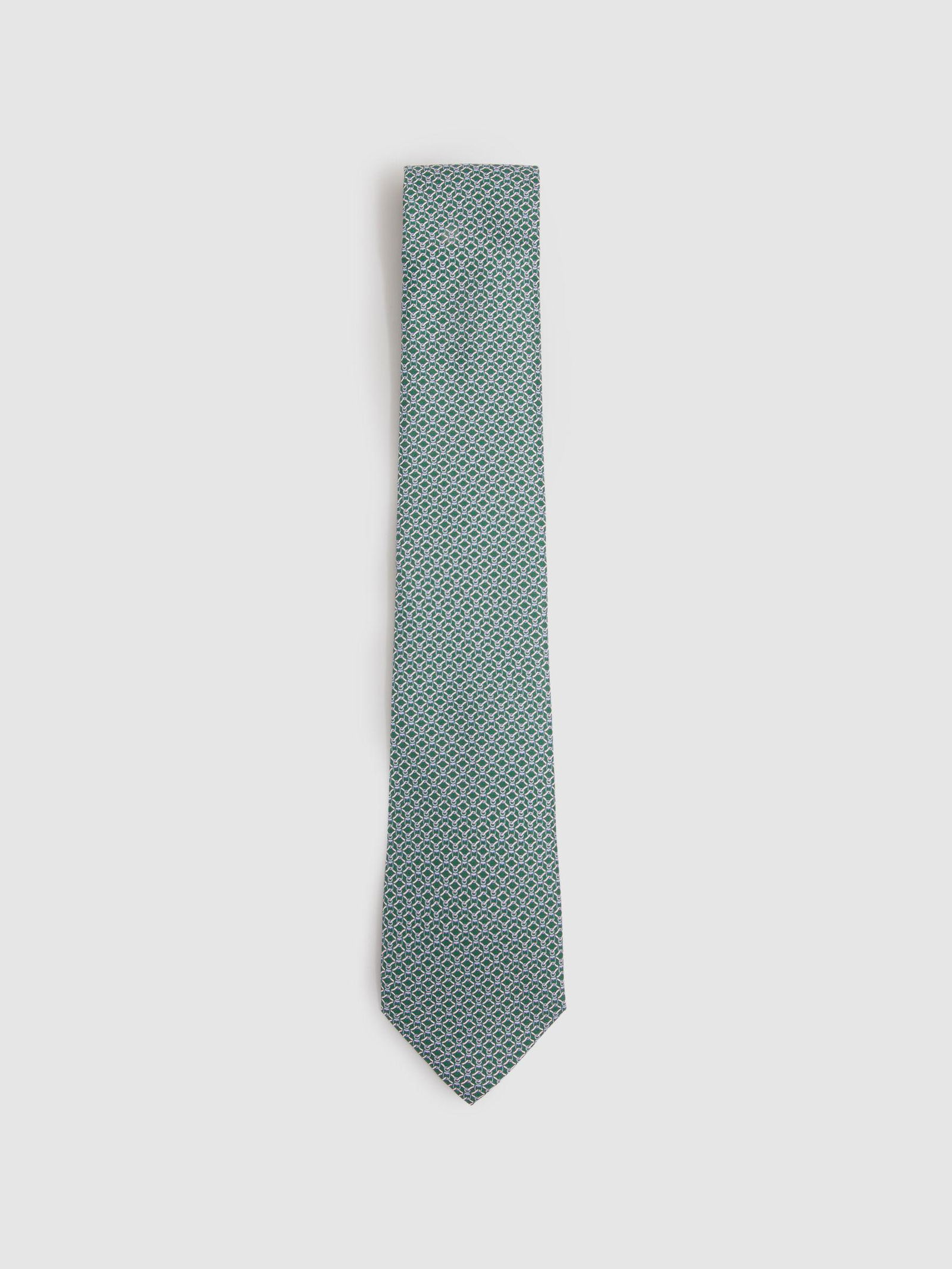 REISS Silk Chain Pattern Tie in Dark Green | endource