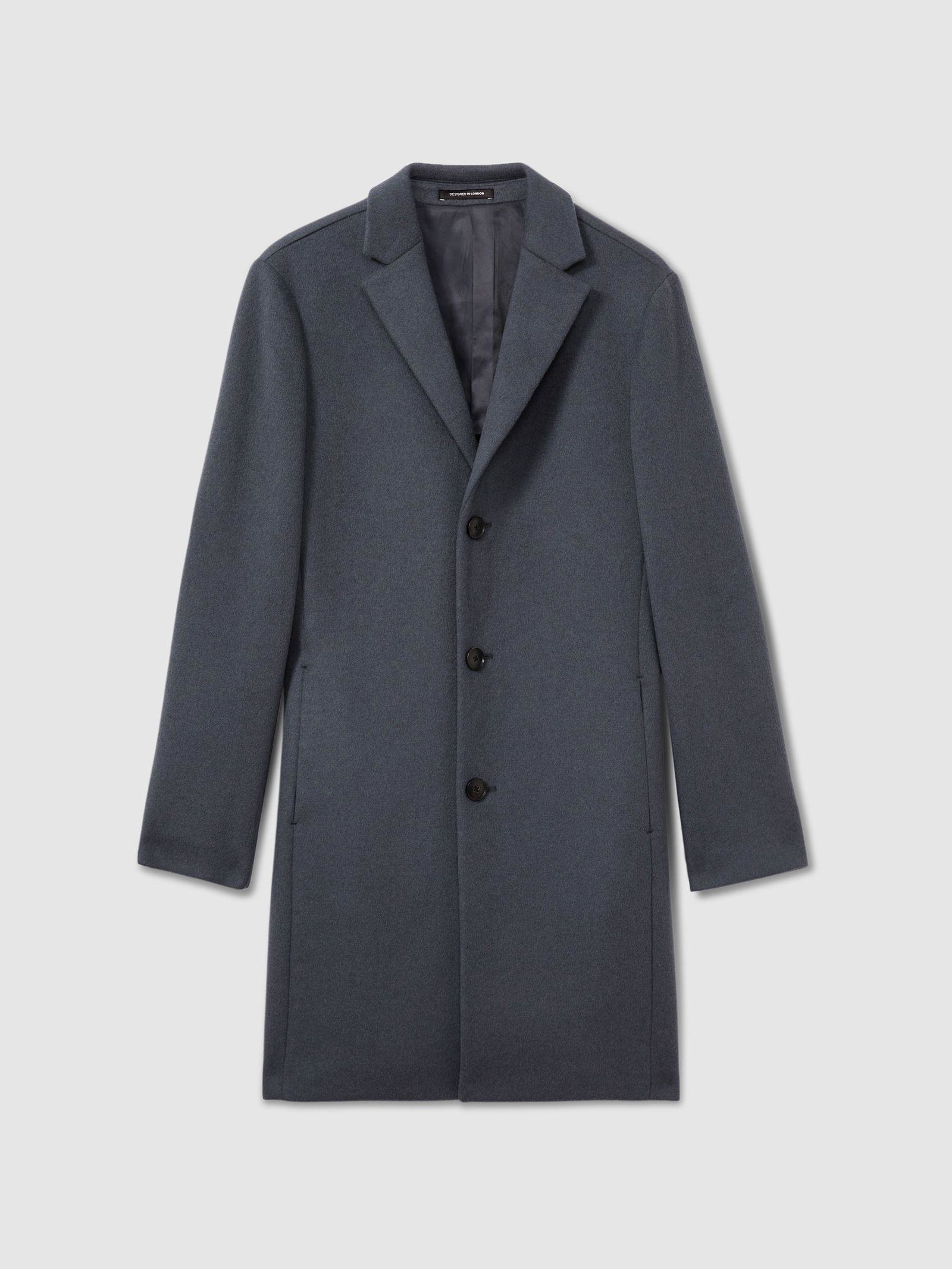 REISS Wool Blend Single Breasted Overcoat in Airforce Blue | endource