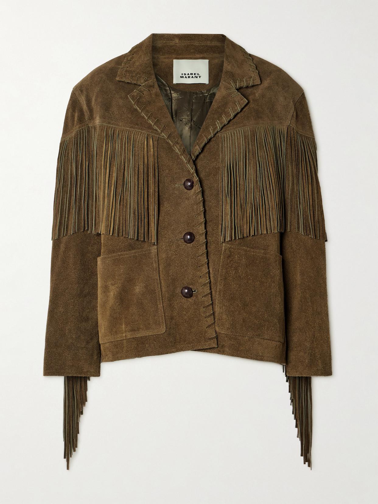 ISABEL MARANT Fabie Fringed Whipstitched Suede Jacket in Brown | endource