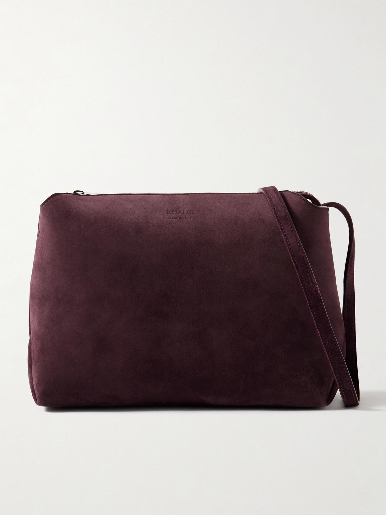 KHAITE Lina Medium Suede Shoulder Bag in Burgundy | endource