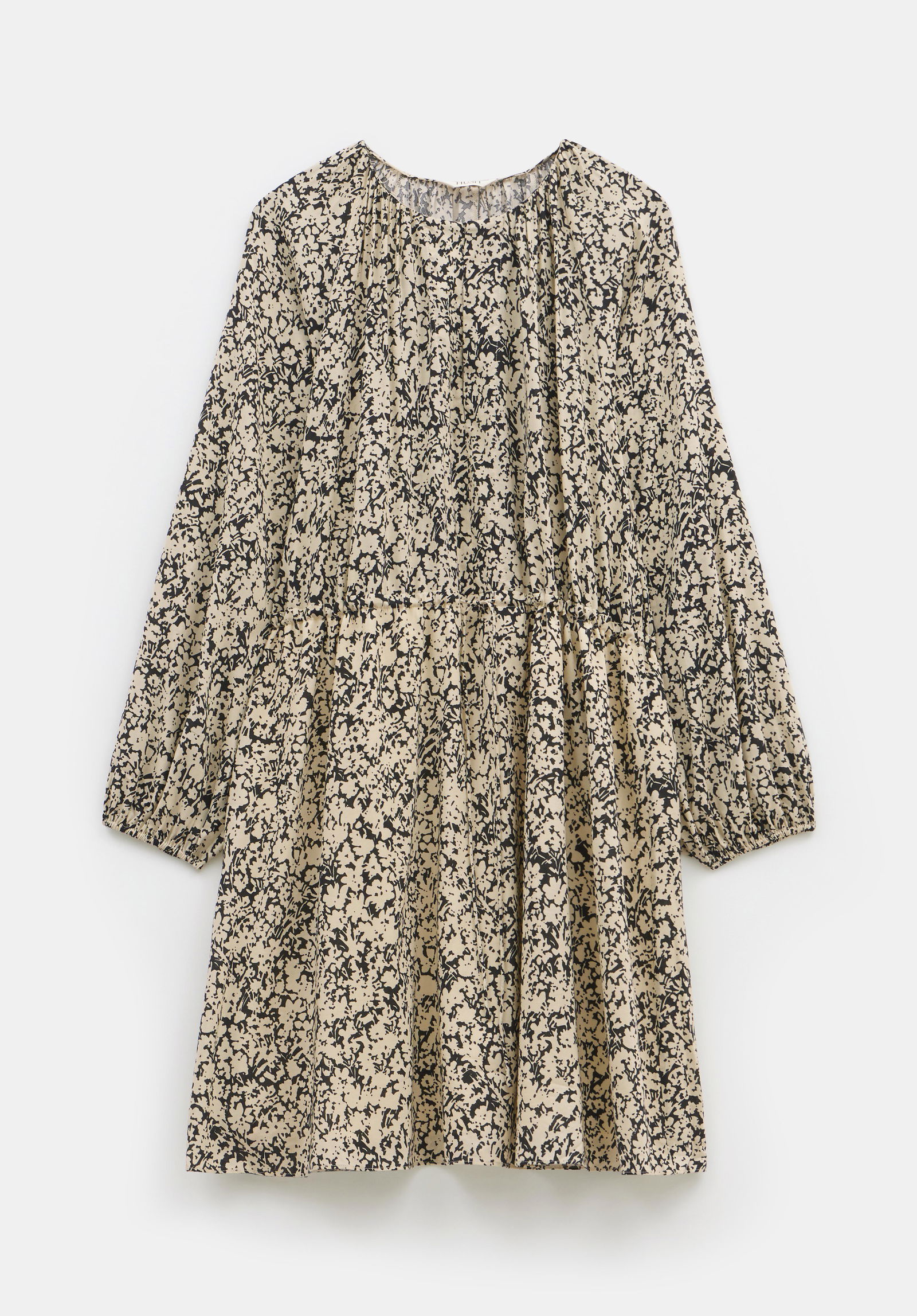 HUSH Sara Gathered Mini Dress in Silhouette Floral Neutral | endource