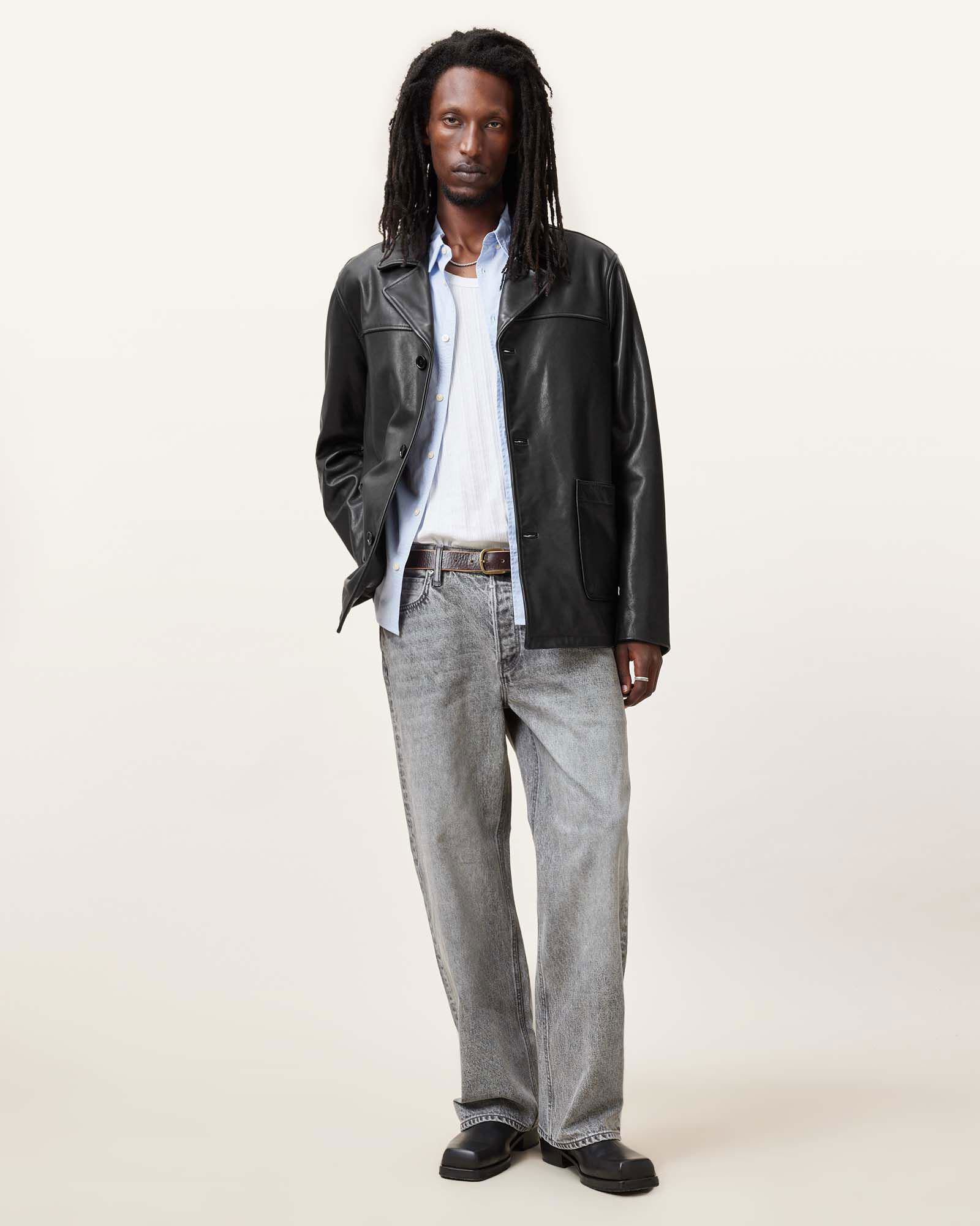 ALLSAINTS Lucas Leather Coat in Black | endource