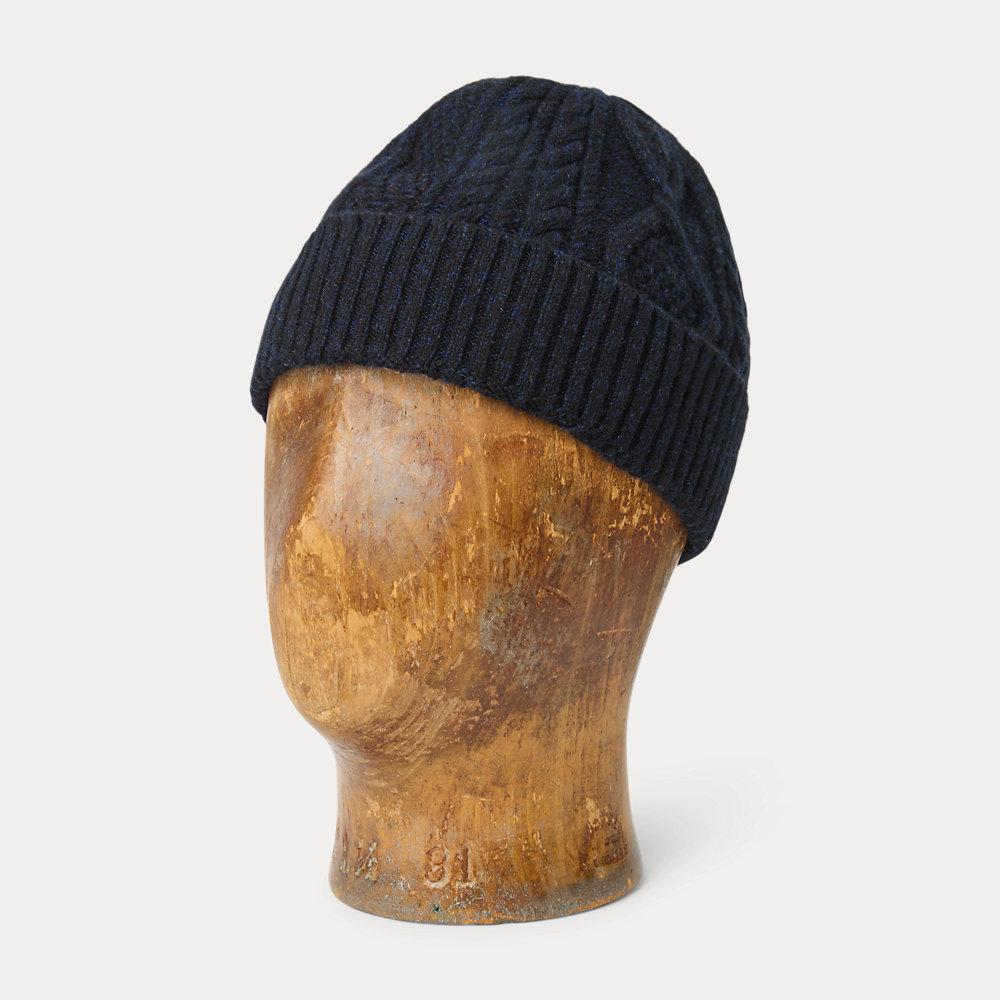 RALPH LAUREN RRL Aran-Knit Wool-Cashmere Watch Cap in Black | endource