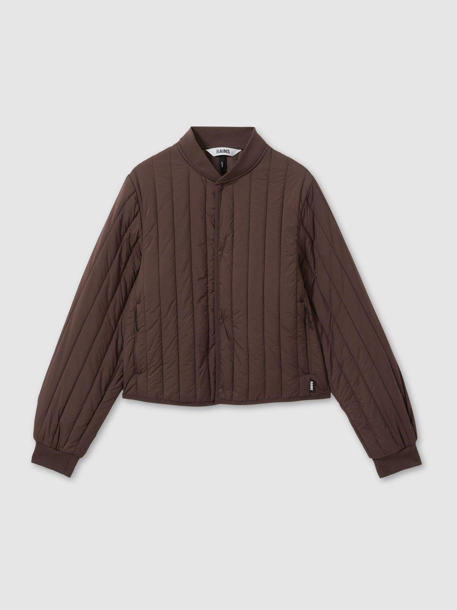 RAINS Quilted Shell Bomber Jacket in Dark Brown | endource