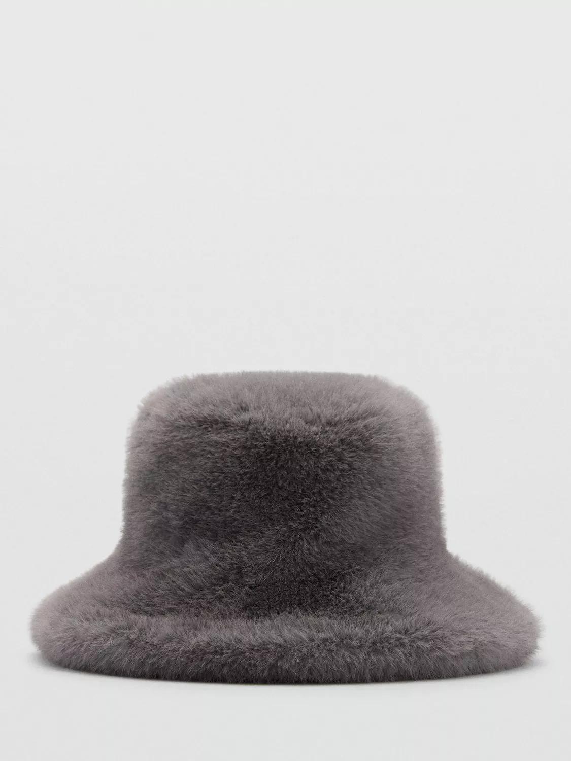MANGO Chessy Faux Fur Bucket Hat in Grey | endource