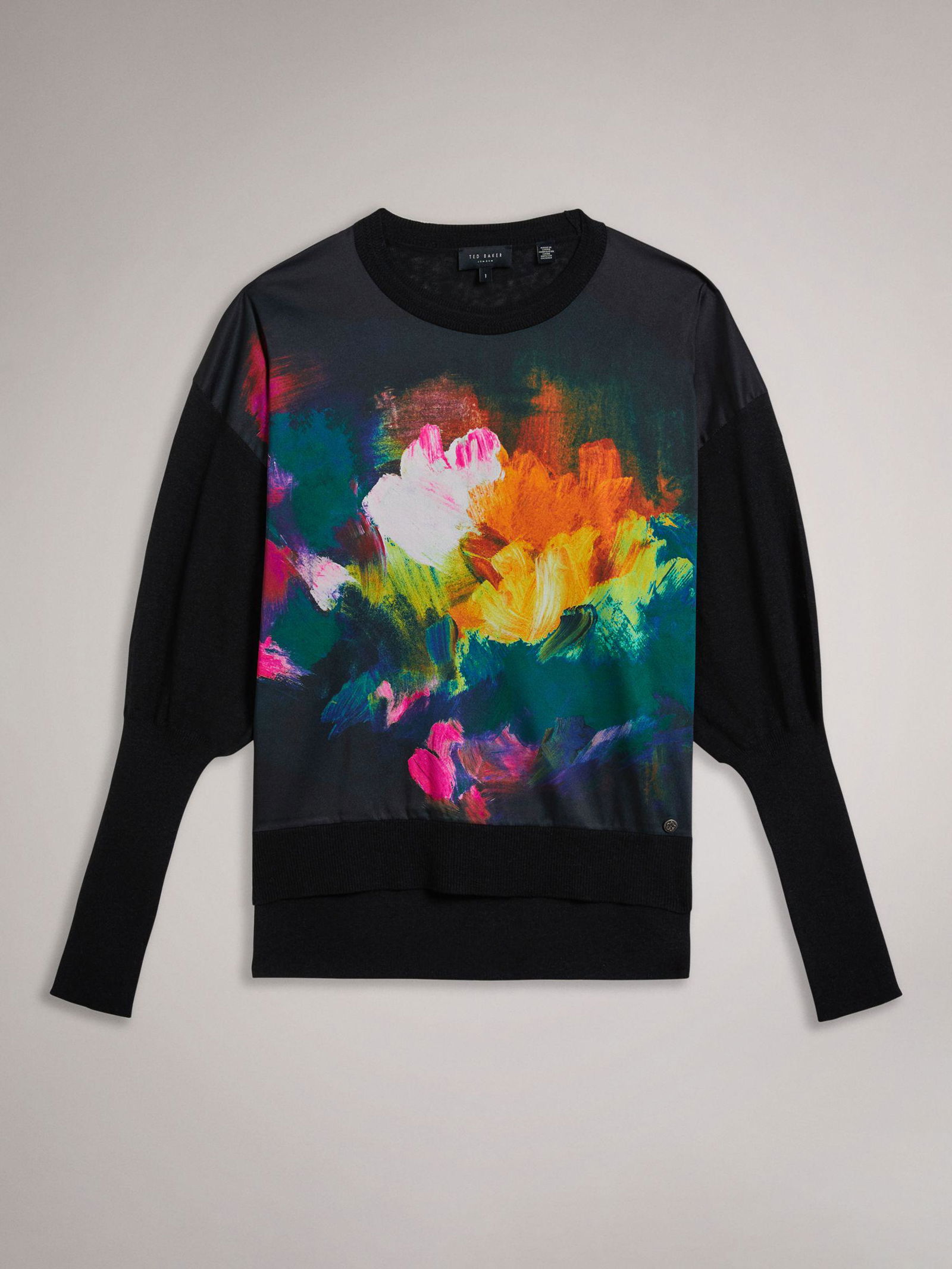 TED BAKER Abstract Print Woven Front Jumper in Black/Multi | Endource