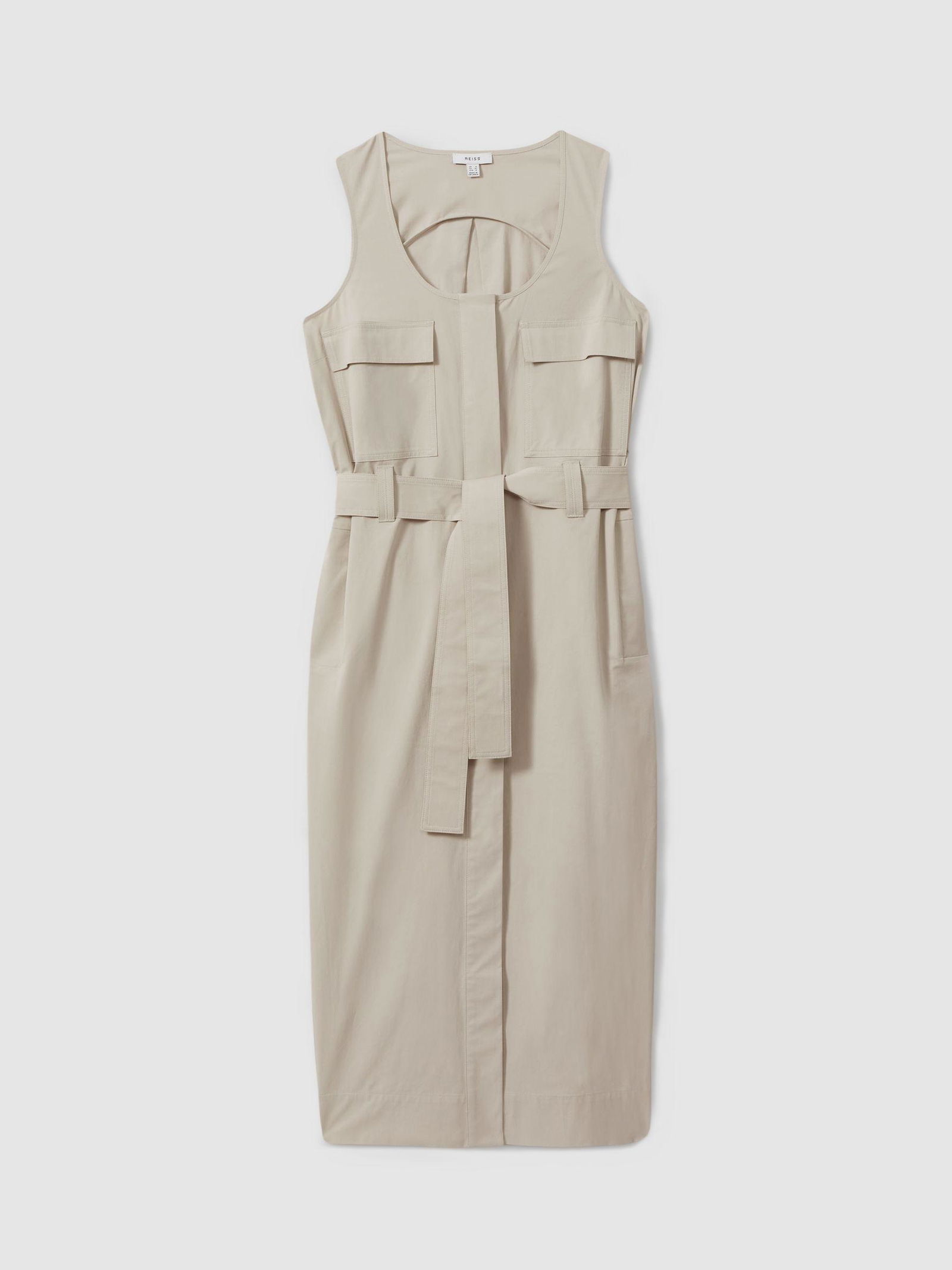 Reiss Utility Belted Midi Dress In Stone Endource