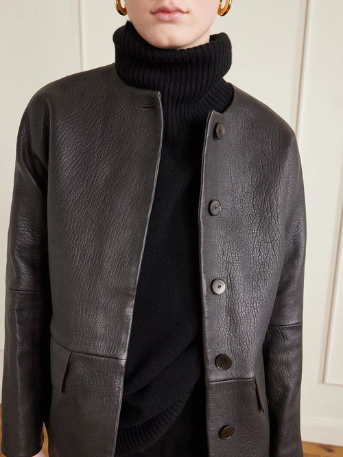 JOSEPH Barbs Paneled Textured-leather Jacket | endource