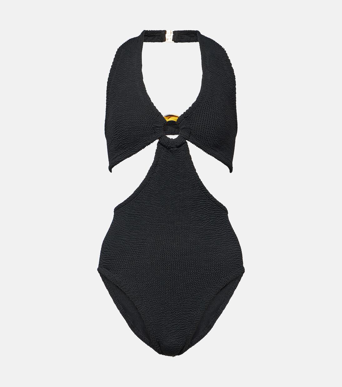 HUNZA G Ursula Ring-Detail Swimsuit in Black | endource