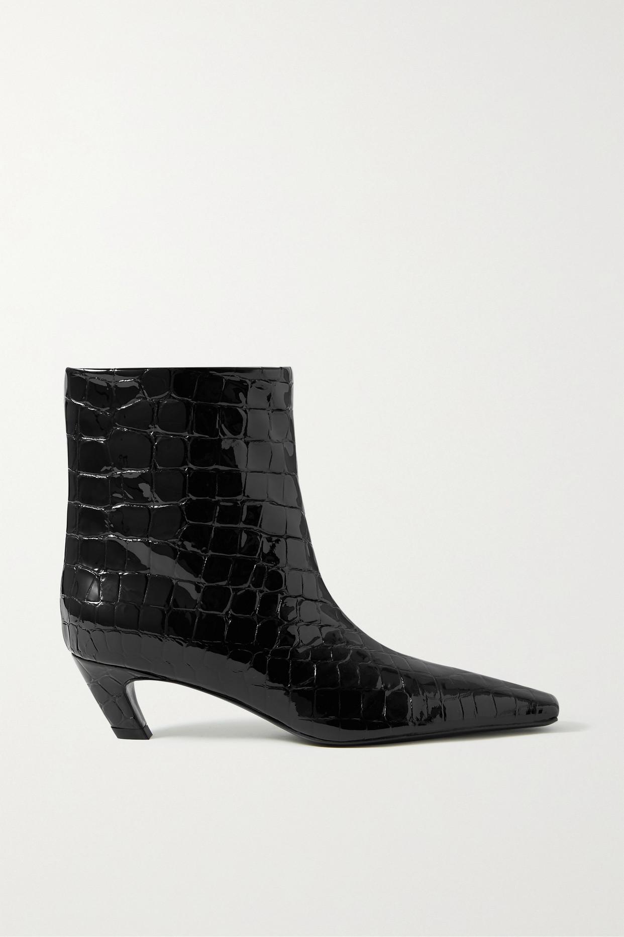 KHAITE Arizona Croc-effect Leather Ankle Boots in Black | endource