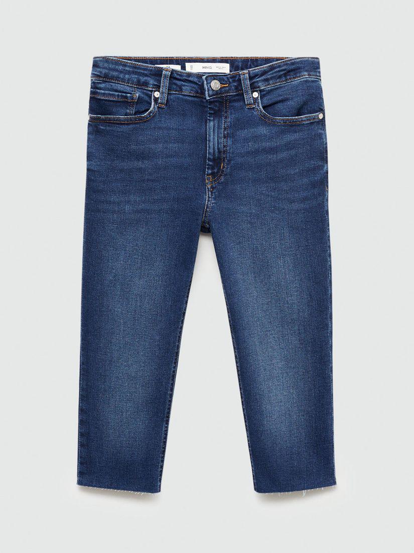 MANGO Capri Slim Fit Knee Length Jeans in Navy | endource